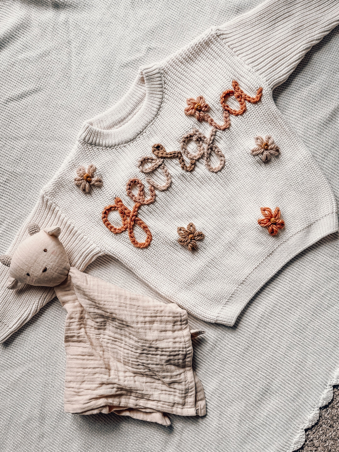 Personalized Hand Embroidered Sweater - Custom Baby Name Sweater ...