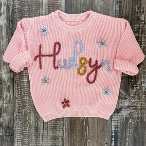 Personalized Hand Embroidered Sweater Custom Baby Name Sweater Stitched ...