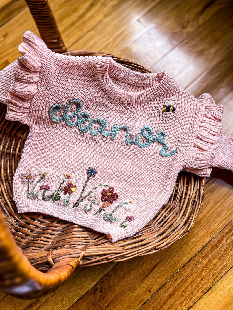 Personalized Hand Embroidered Sweater - Custom Baby Name Sweater ...