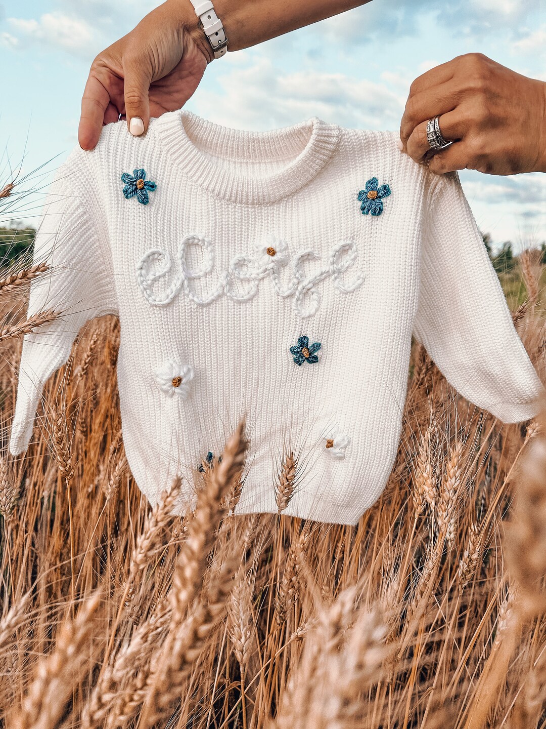 Personalized Hand Embroidered Sweater Custom Baby Name Sweater Stitched ...