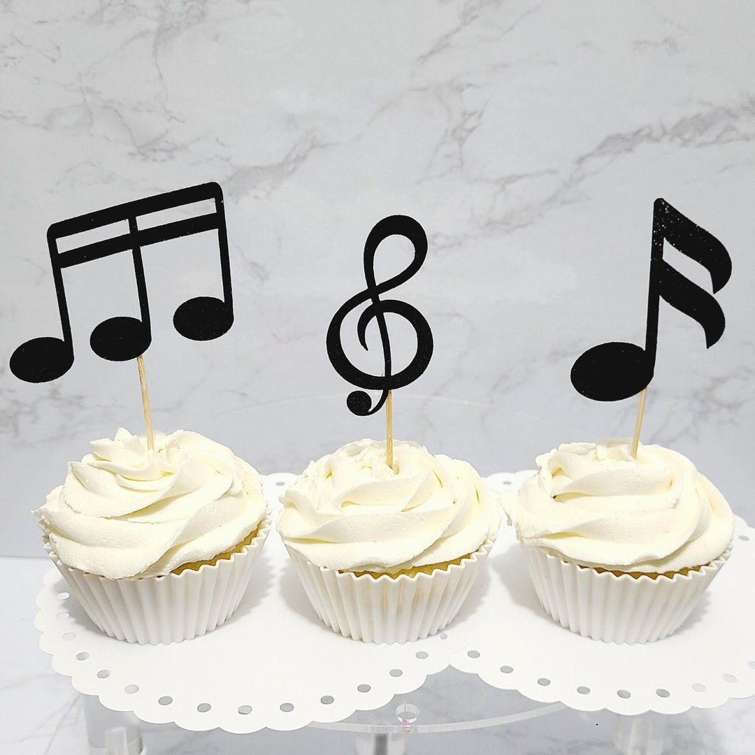 Black Glitter Music Note Cupcake Toppers 12 Pack Music Themed Cupcake ...