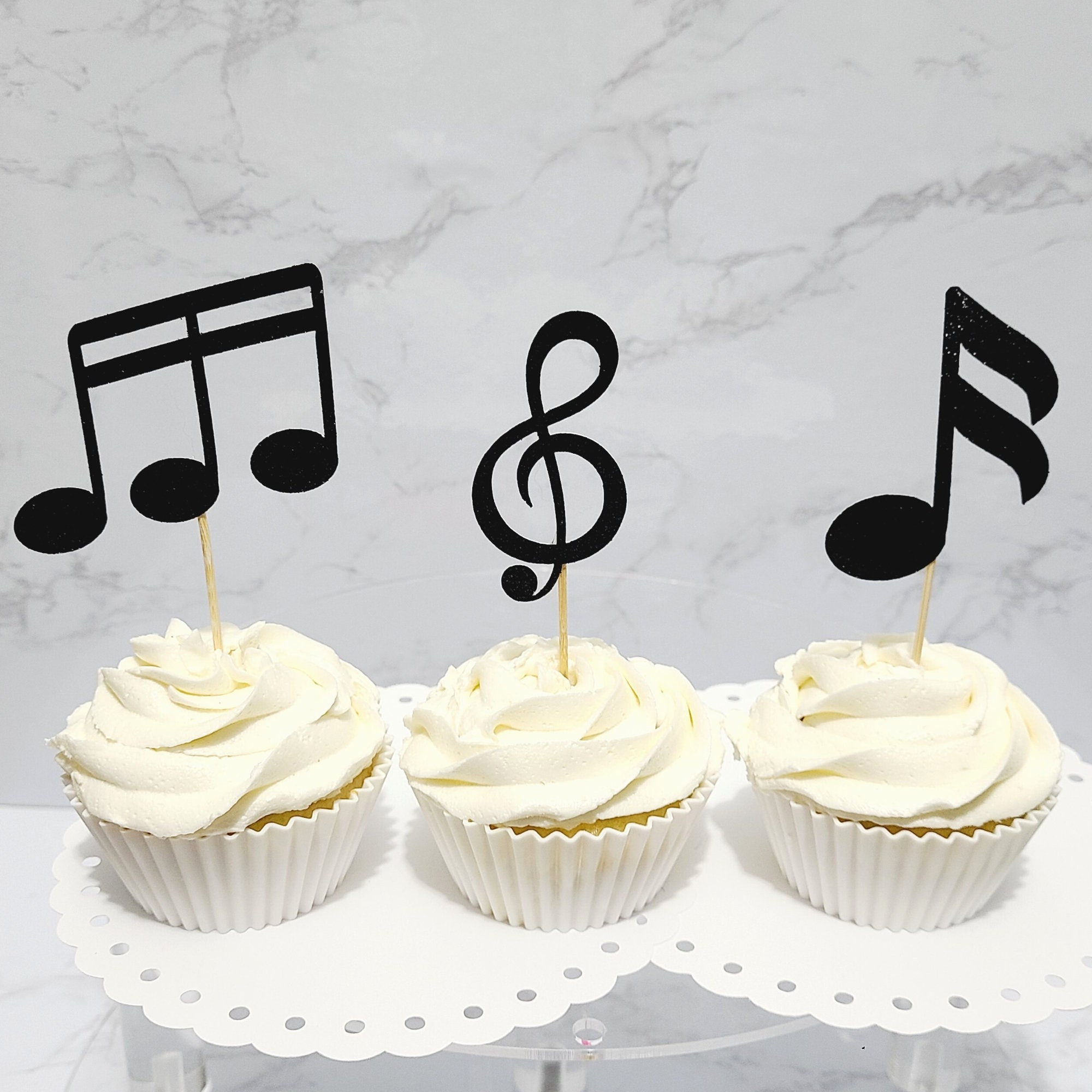 Black Glitter Music Note Cupcake Toppers 12 Pack Music Themed Cupcake ...