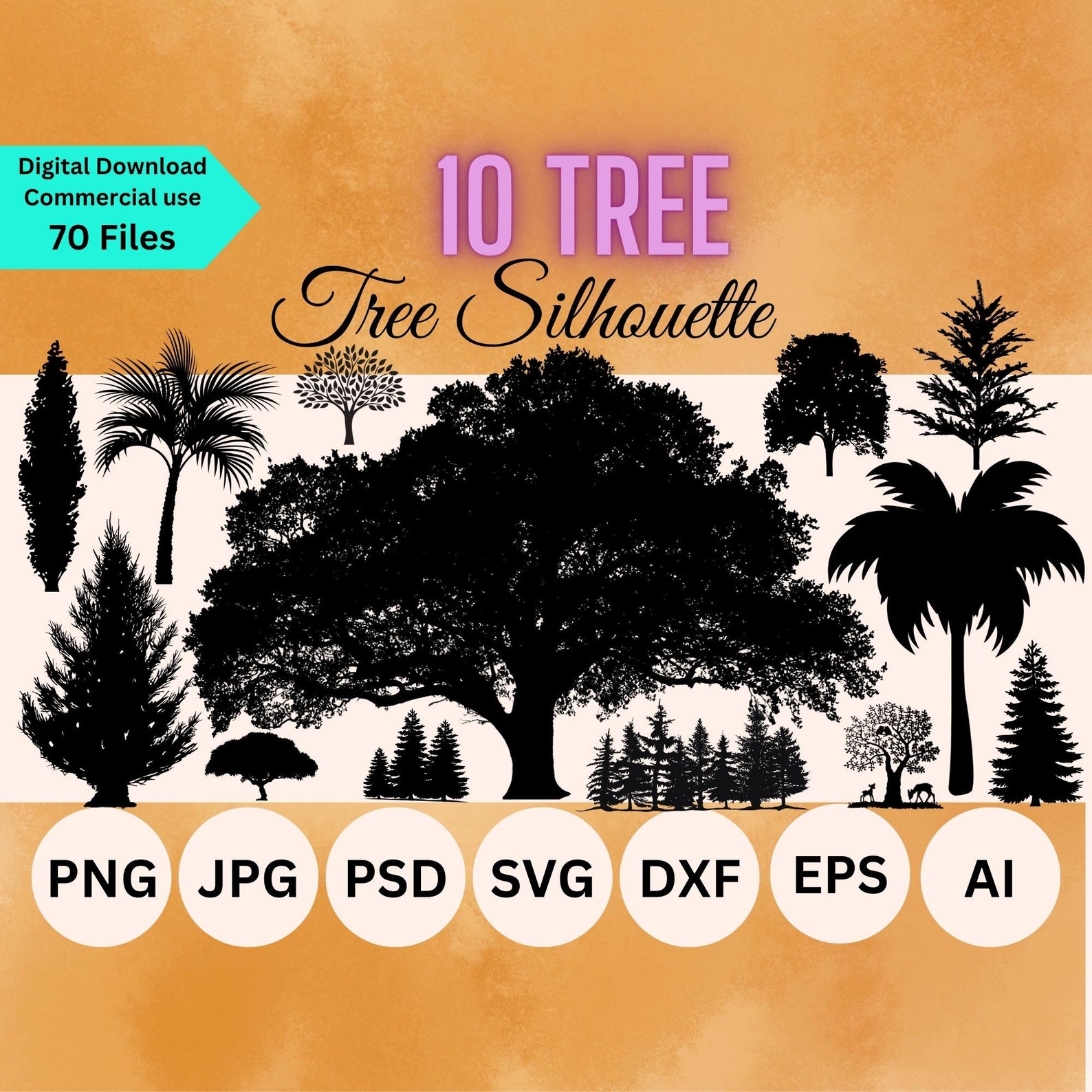 Tree Silhouette SVG Bundle Digital Download PNG Files for - Etsy