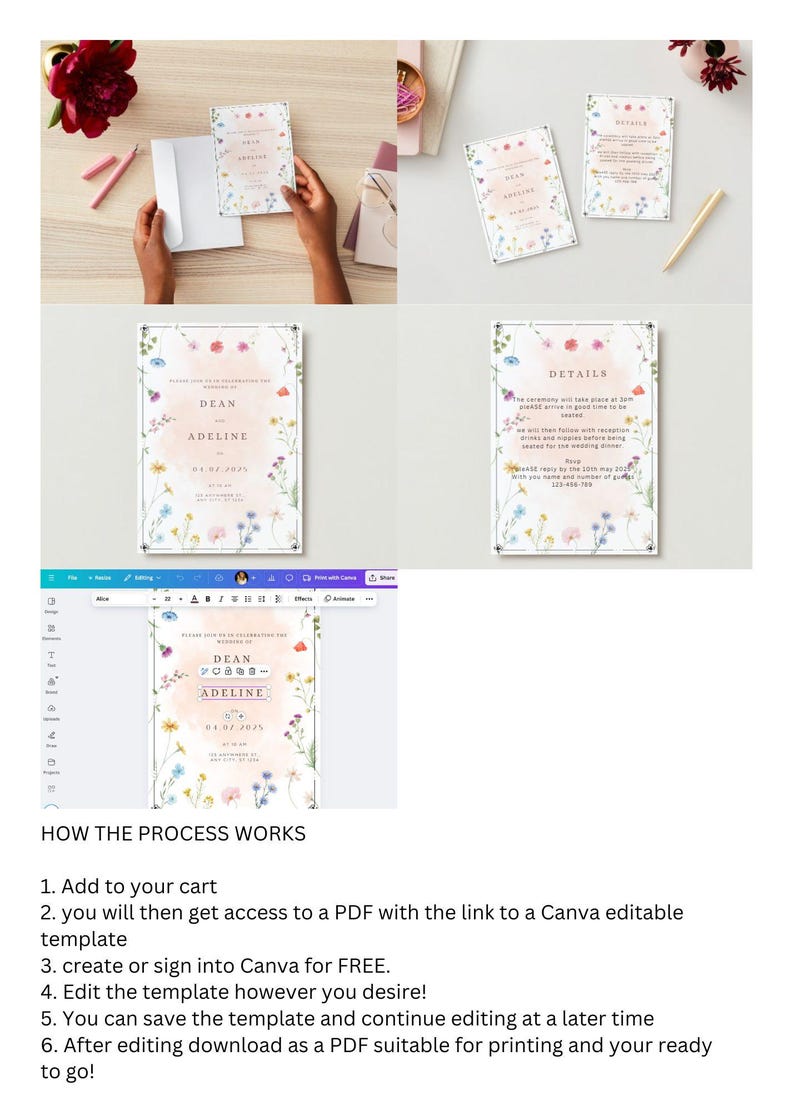 Petite Floral Wedding Invitation, Editable Floral Wedding Template ...