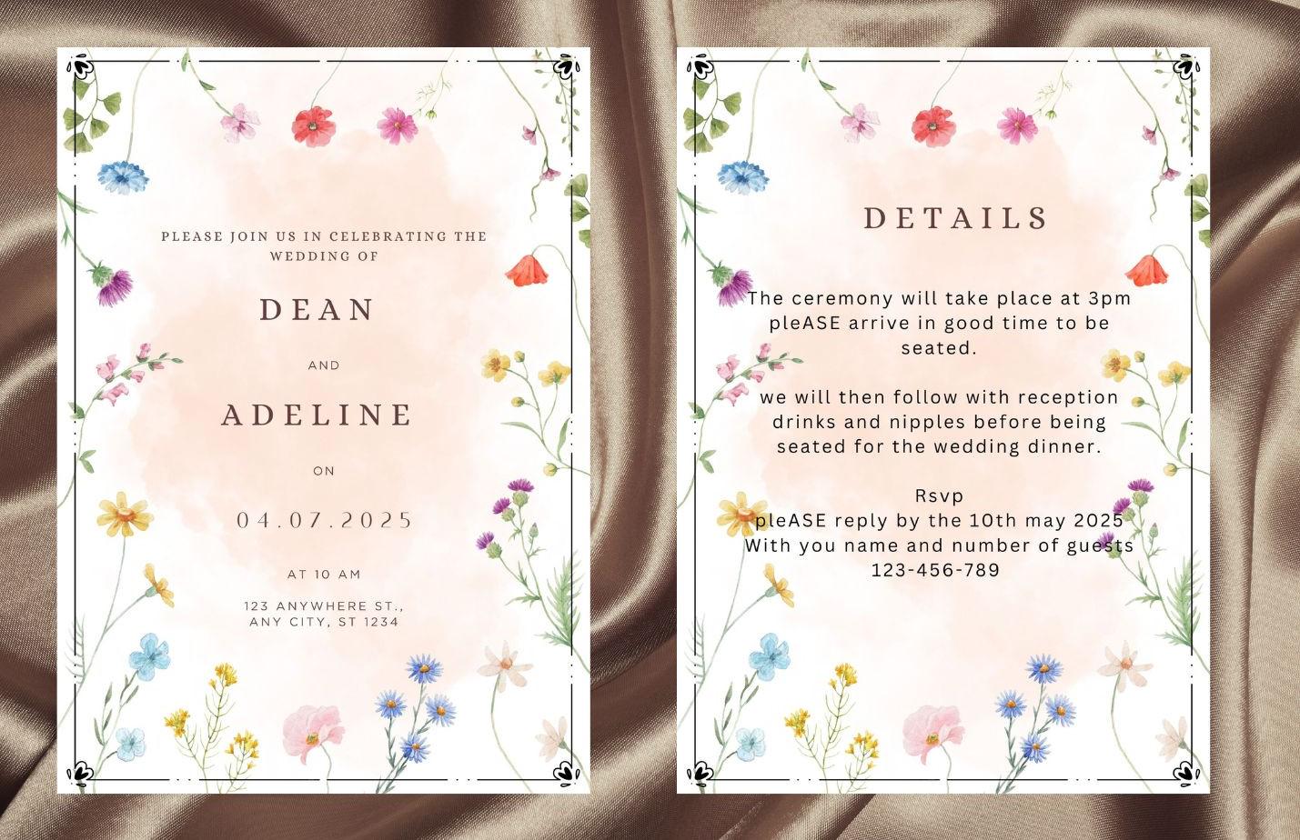 Petite Floral Wedding Invitation, Editable Floral Wedding Template ...