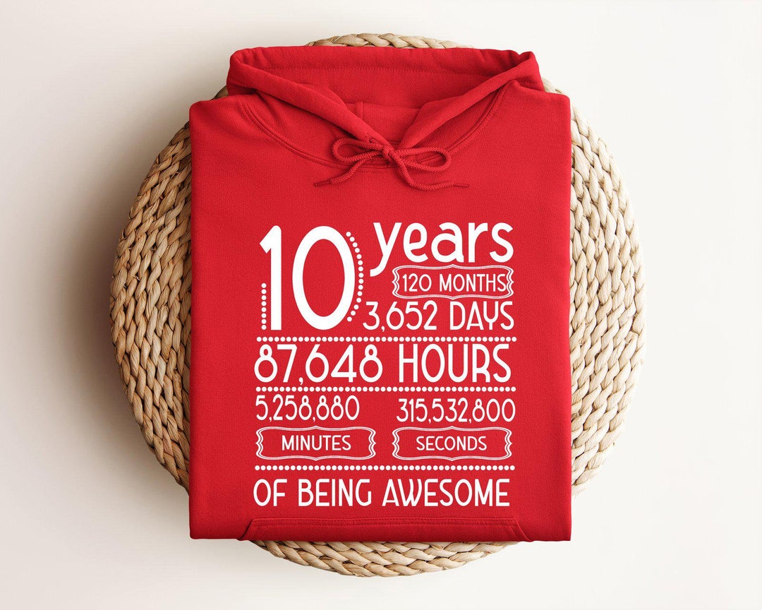 Ten Birthday Hoodie, Hello Ten for Birthday Party Hoodie, 10 Ten Years ...