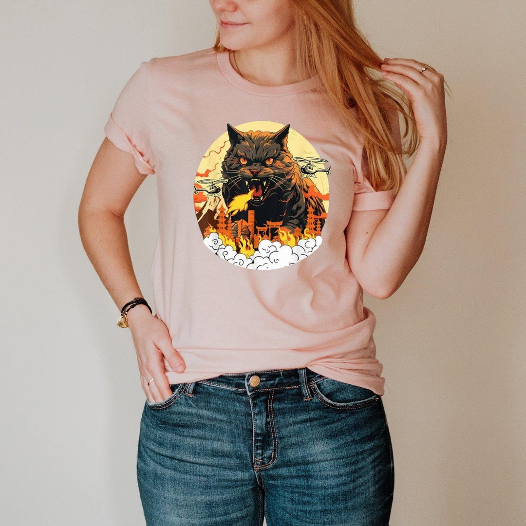 Catzilla Shirt, Synthwave Cat Shirt, Funny Cat T-shirt, Vaporwave Cat ...