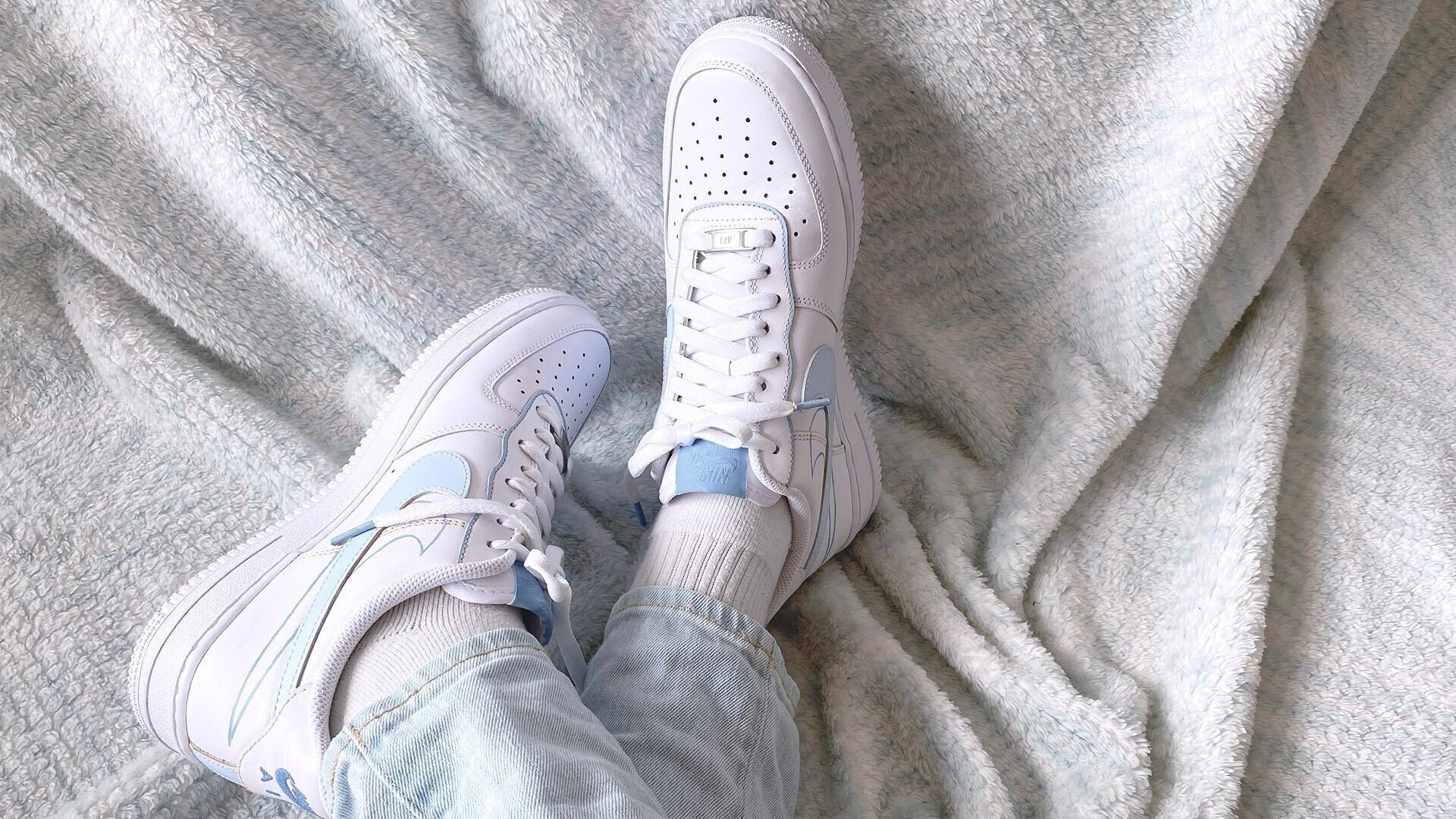 Sky Blue Custom Air Force 1 - Double Swoosh Design | Hand Painted AF1 ...