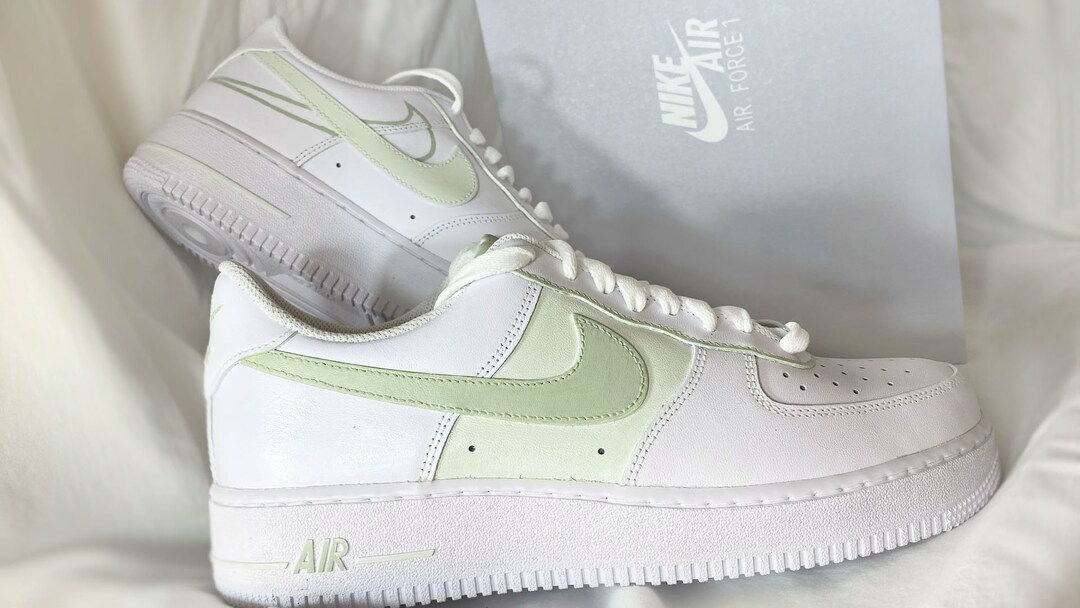 Matcha Green Custom Air Force 1 - Pastel Double Swoosh Design | Hand ...
