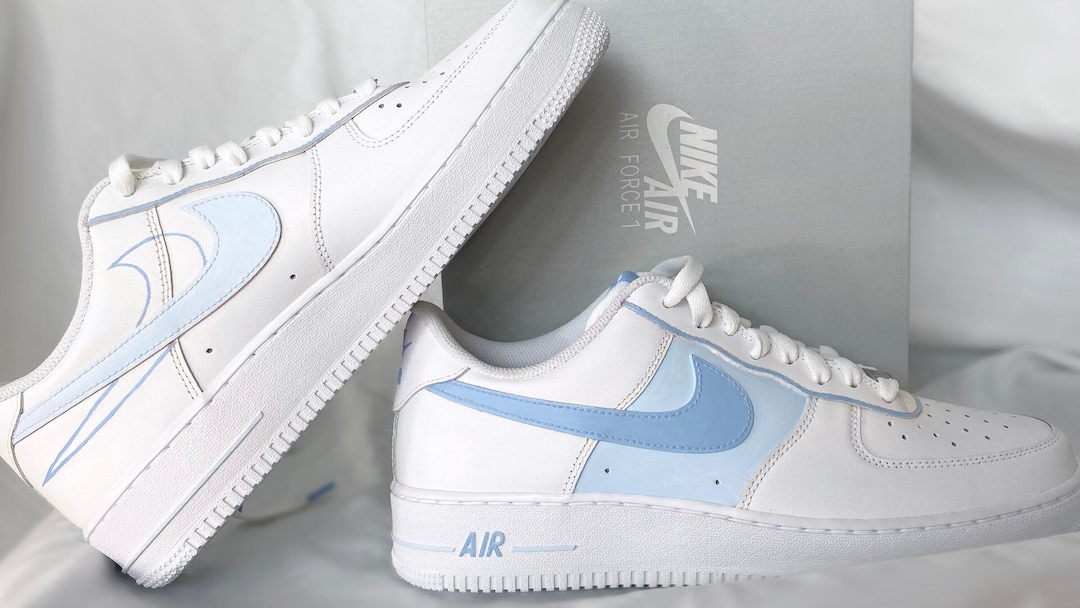 Sky Blue Custom Air Force 1 - Double Swoosh Design | Hand Painted AF1 ...