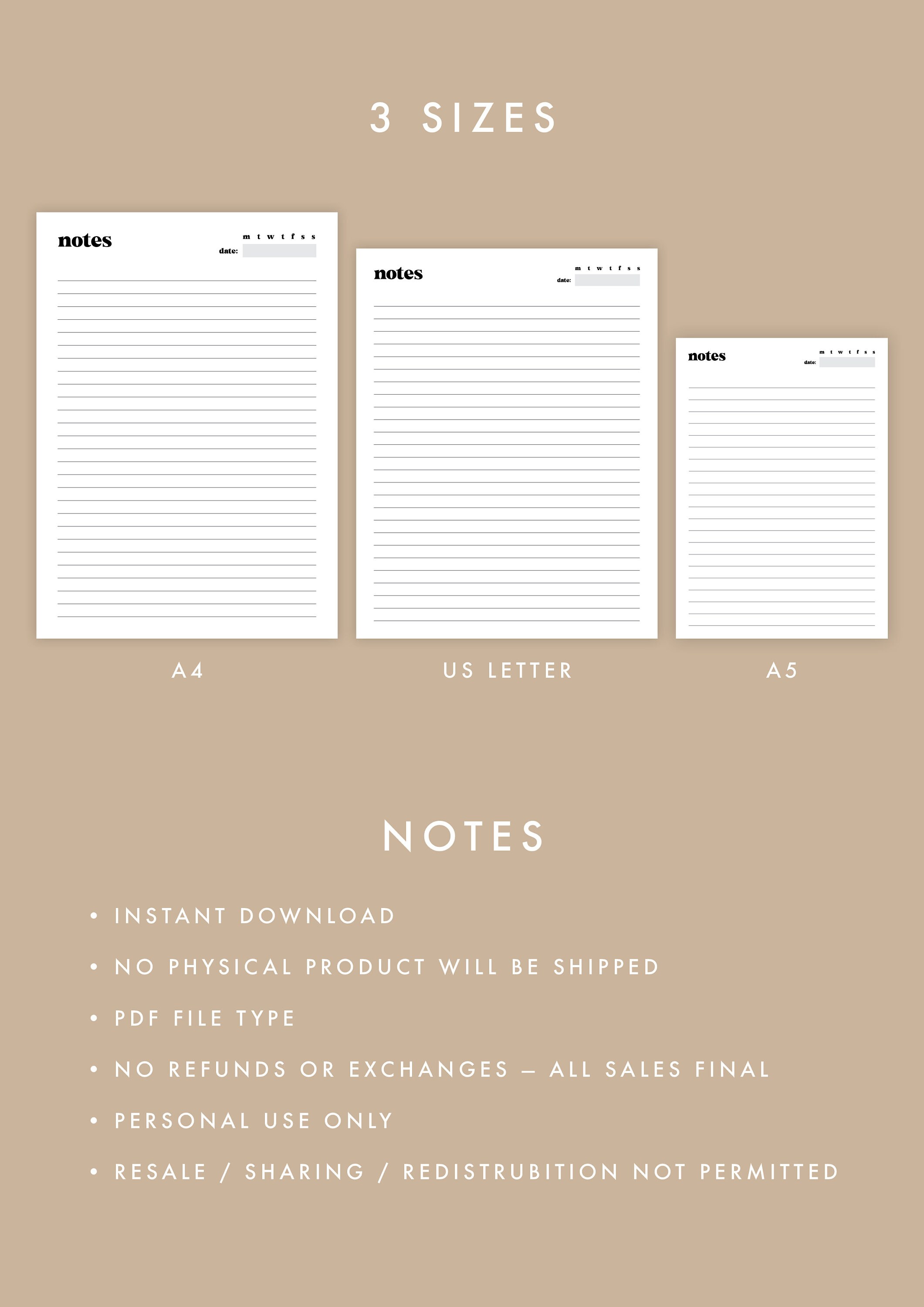 Printable Minimalist Notes Template, Digital Notes, Ipad, Goodnotes, A4 ...