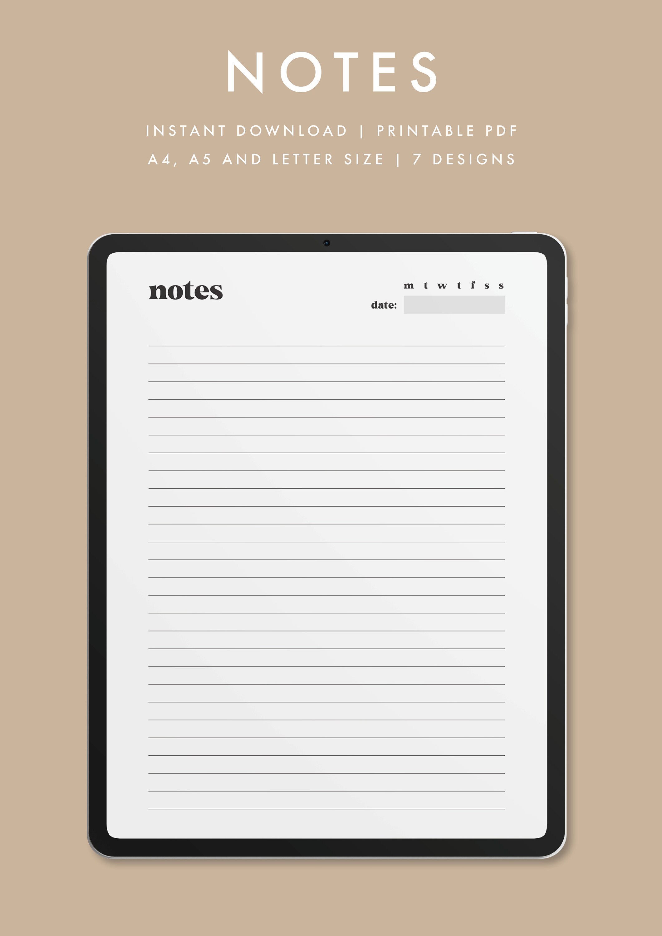 Printable Minimalist Notes Template, Digital Notes, Ipad, Goodnotes, A4 ...