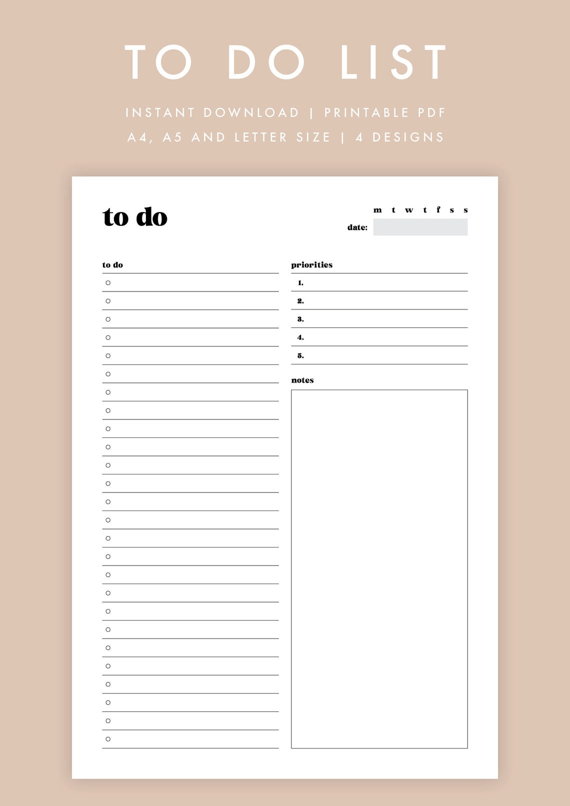 Printable Minimalist to Do List, Digital to Do List, Ipad, Goodnotes ...