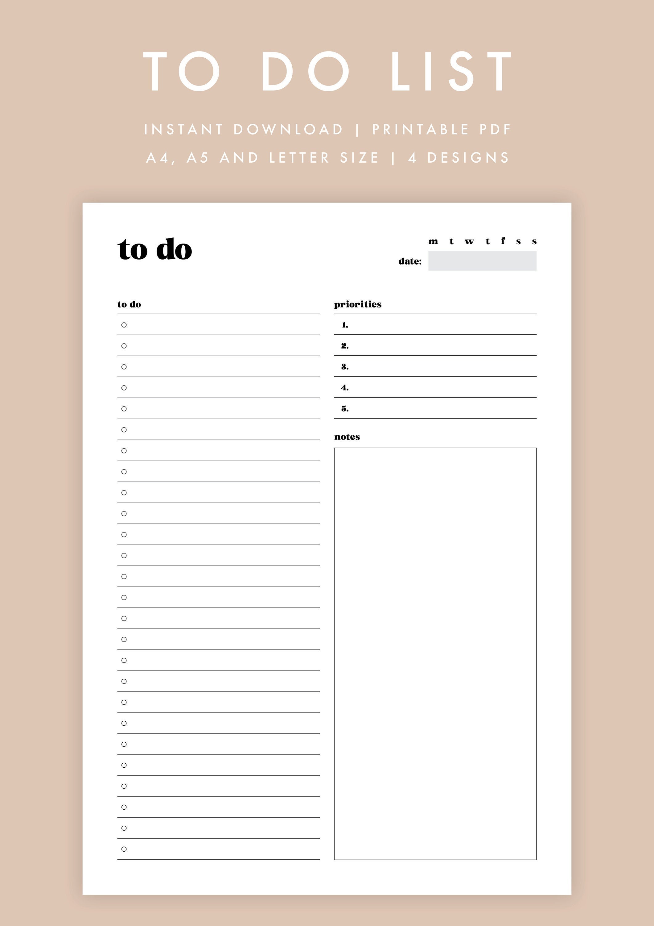 Printable Minimalist to Do List, Digital to Do List, Ipad, Goodnotes ...