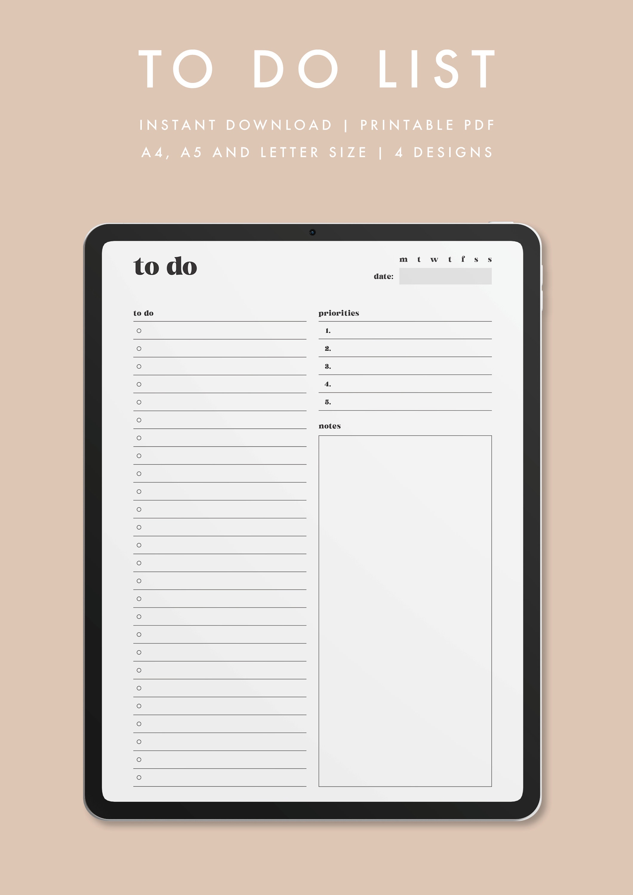 Printable Minimalist to Do List, Digital to Do List, Ipad, Goodnotes ...
