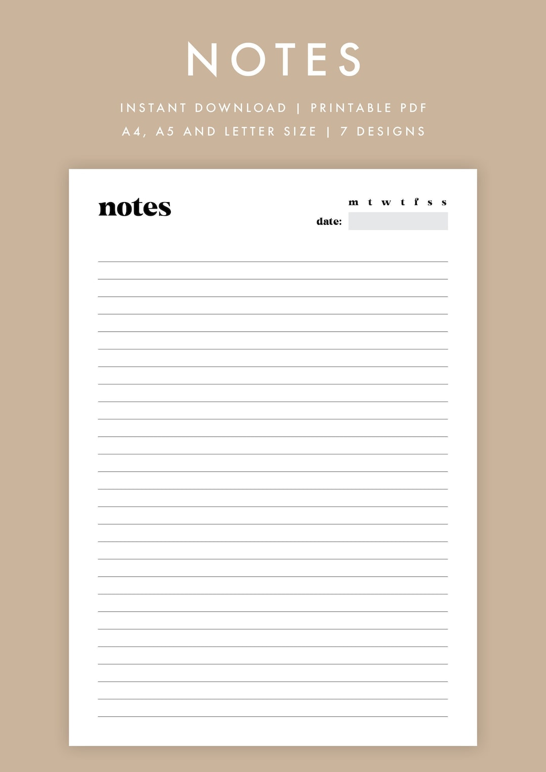 Printable Minimalist Notes Template, Digital Notes, Ipad, Goodnotes, A4 ...