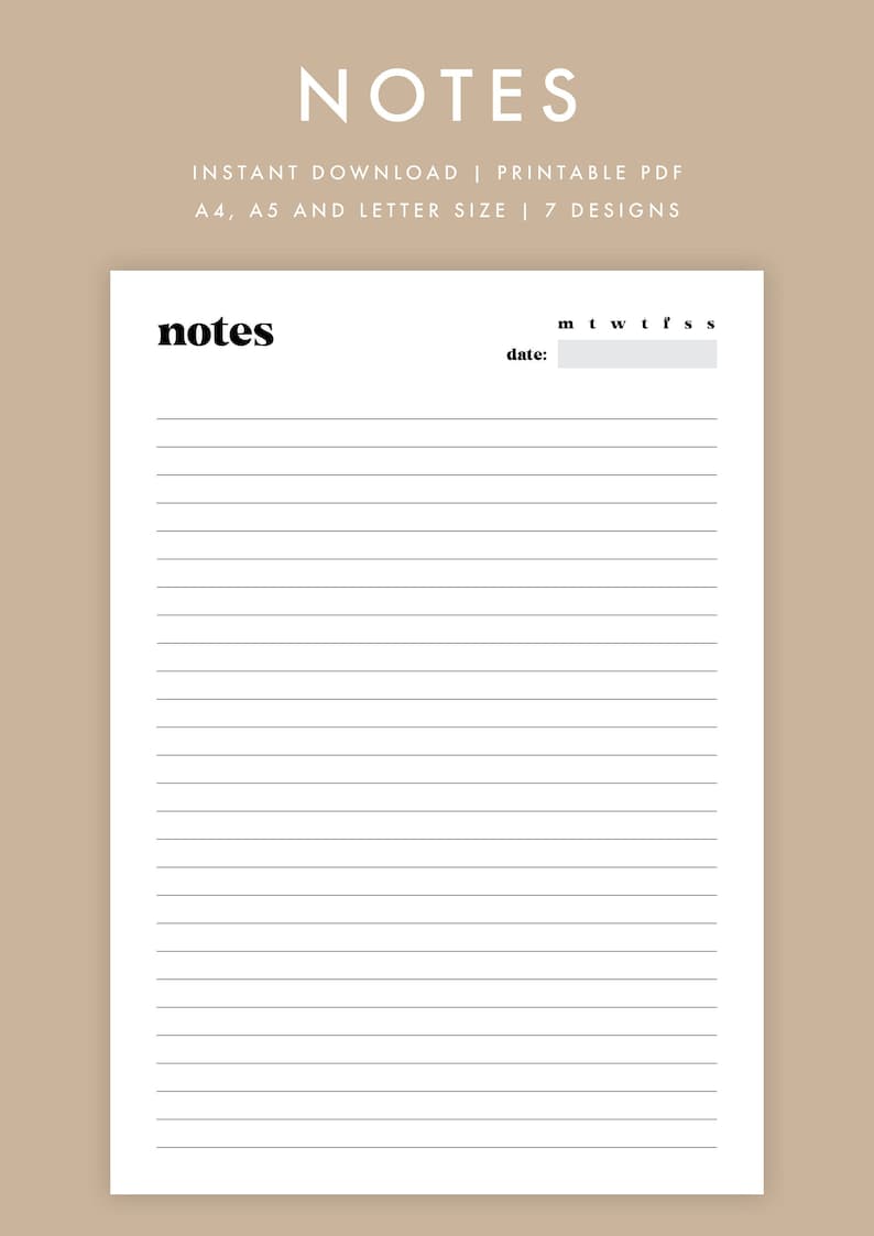Printable Minimalist Notes Template, Digital Notes, Ipad, Goodnotes, A4 ...