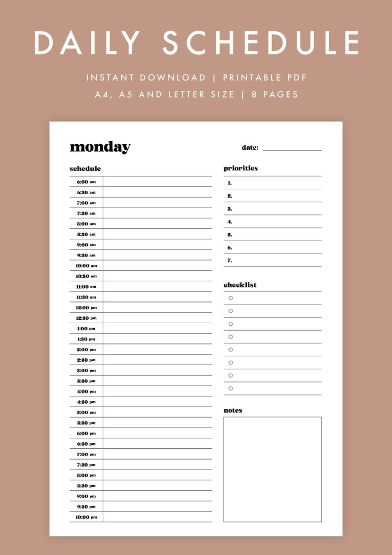 Printable Minimalist Daily Planner, Daily Schedule, Digital, Ipad ...