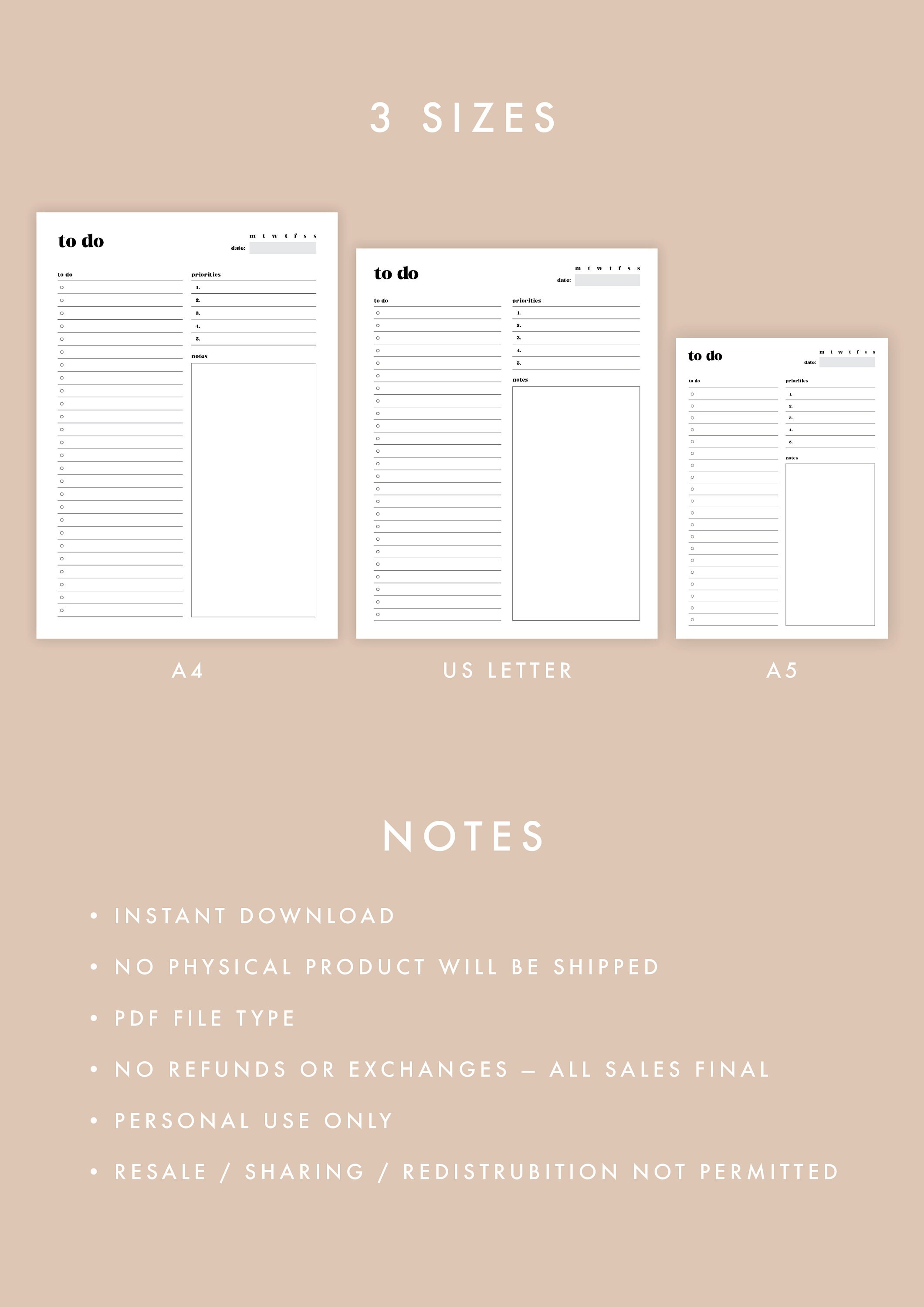 Printable Minimalist to Do List, Digital to Do List, Ipad, Goodnotes ...
