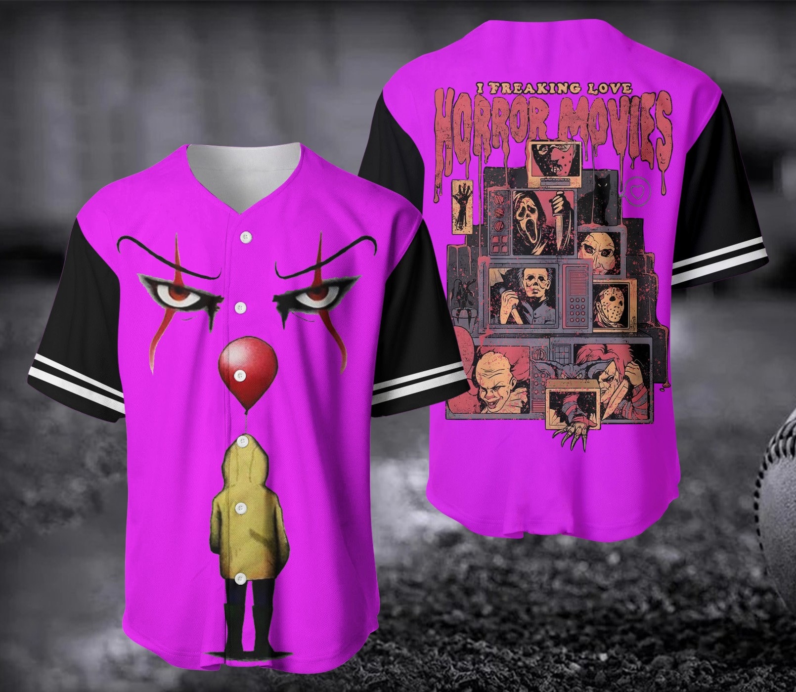 Horror Characters Digital Baseball Jersey, Horror Friends, Halloween ...