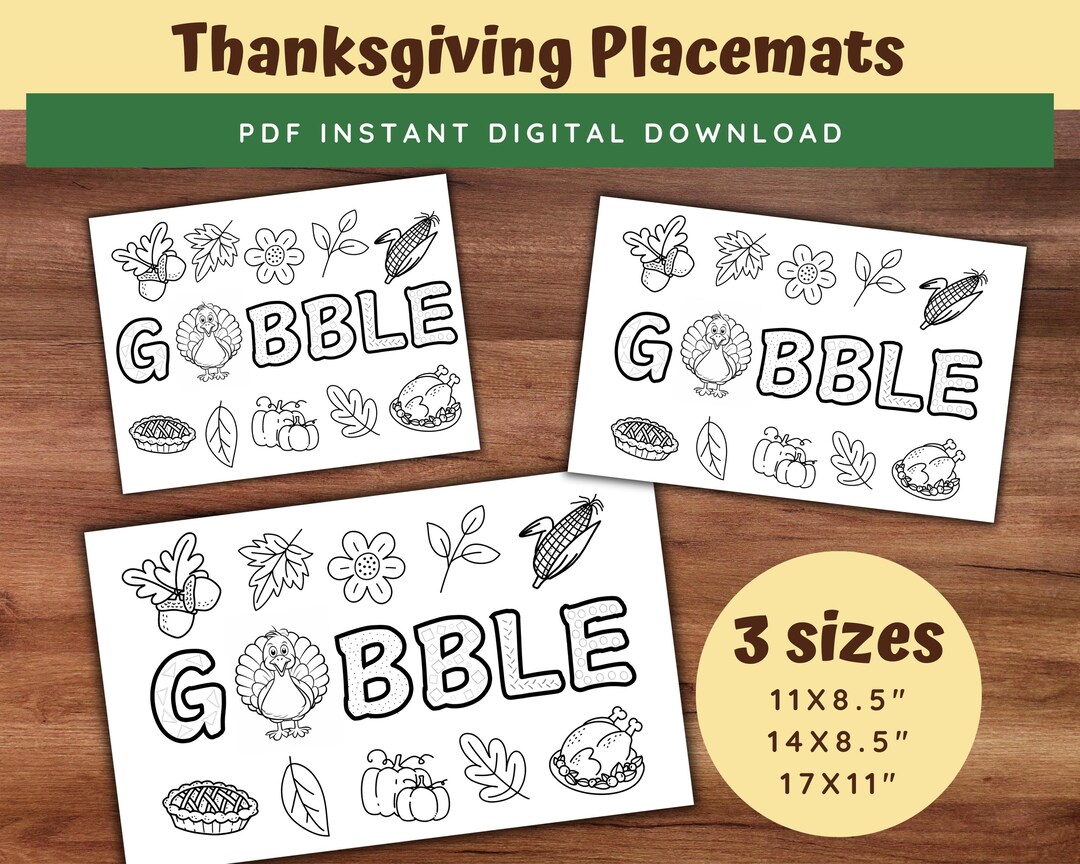 Thanksgiving Dinner Placemats for Kids to Color, Kids Turkey Coloring ...