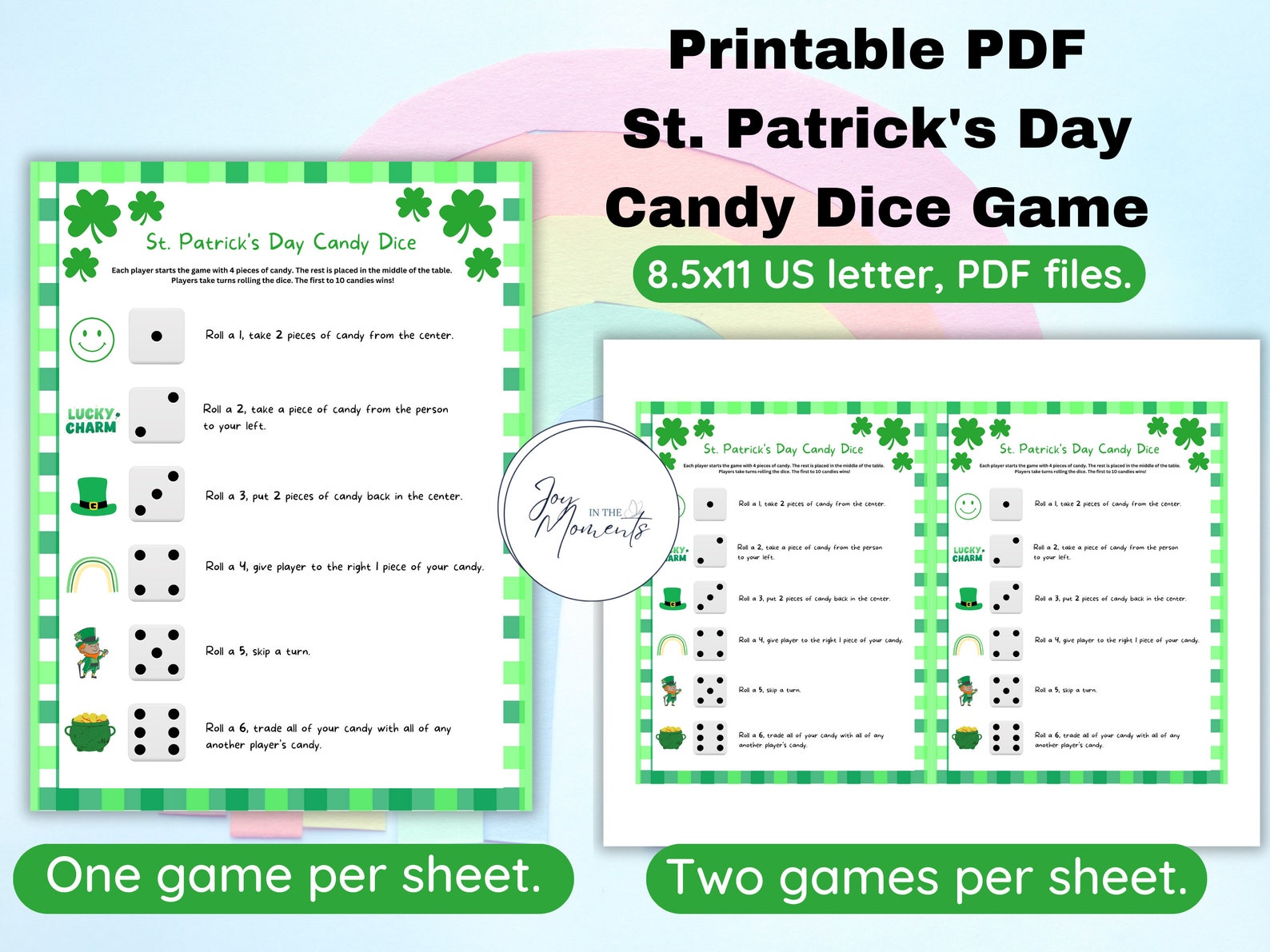 St Patrick's Day Candy Dice Game, Family Activity (printable PDF) - Etsy