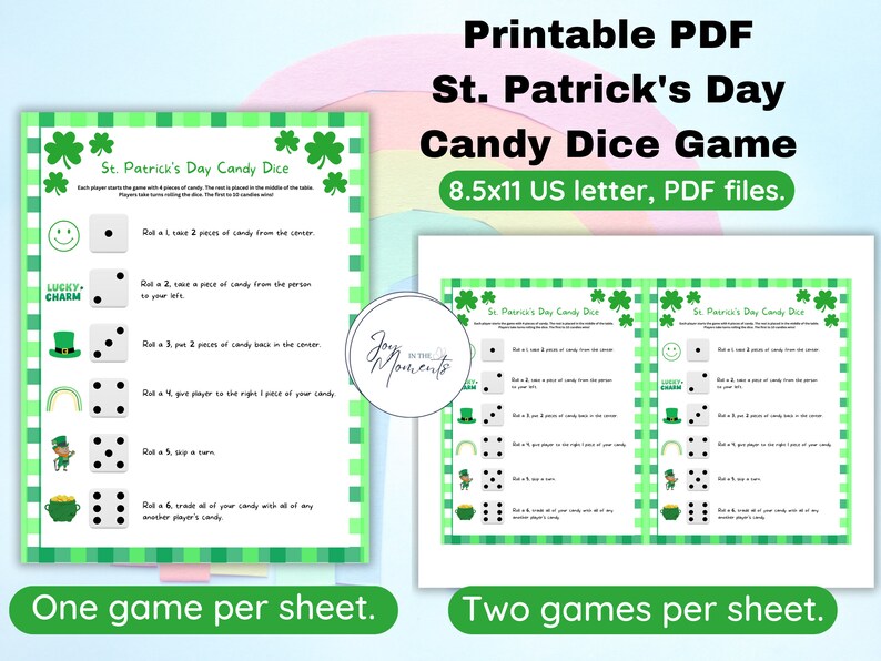 St Patrick's Day Candy Dice Game, Family Game, Kid's Candy Game, St ...
