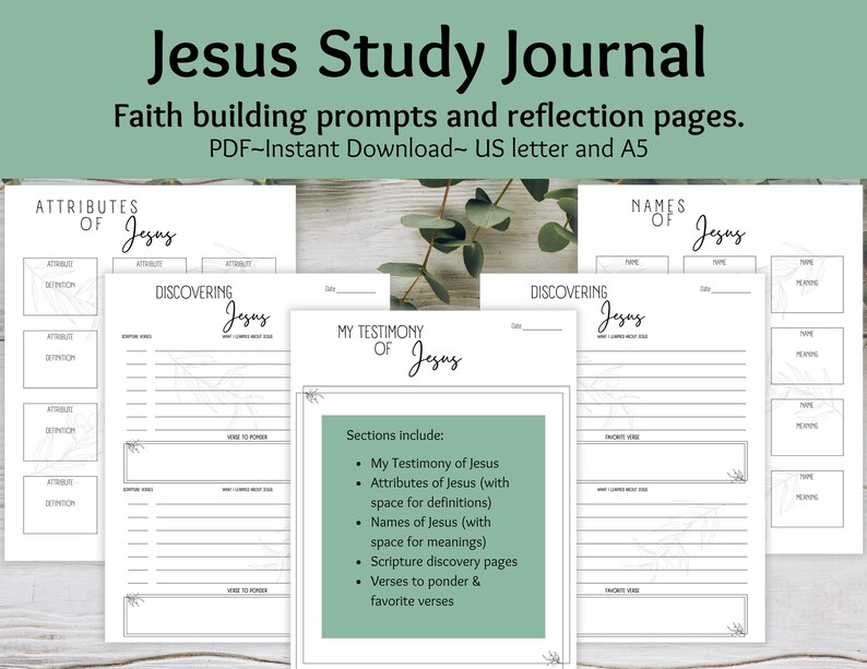 Jesus Study Journal Printable | Bible Reflection, Names & Attributes ...