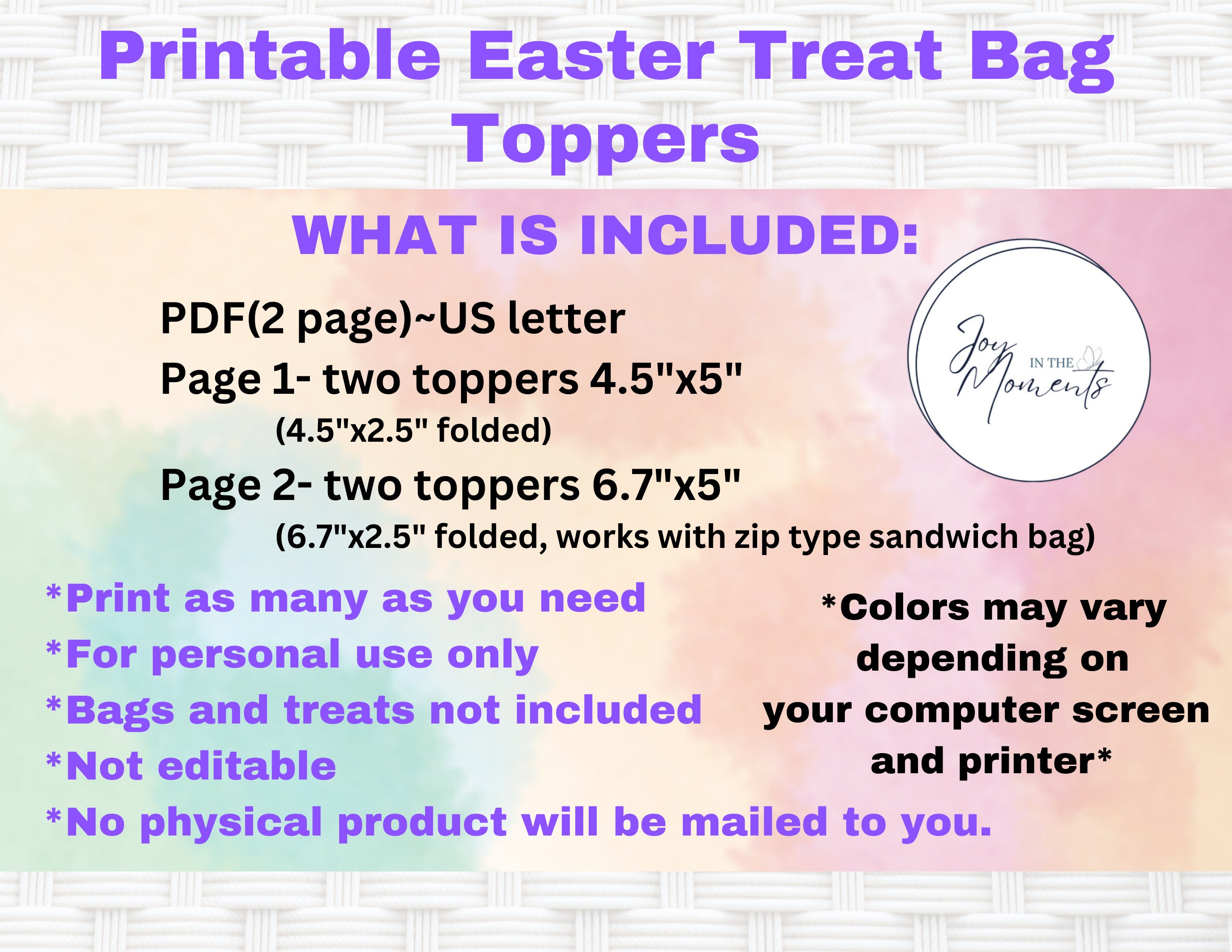 Easter Treat Bag Topper, Party Gift Bag Topper, Printable Favor, Goodie ...