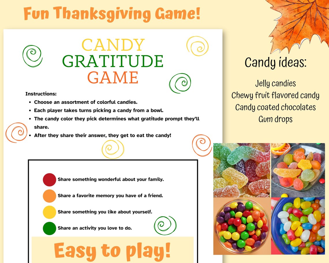 Fun Thanksgiving Candy Gratitude Dice Game! Conversation Game for ...