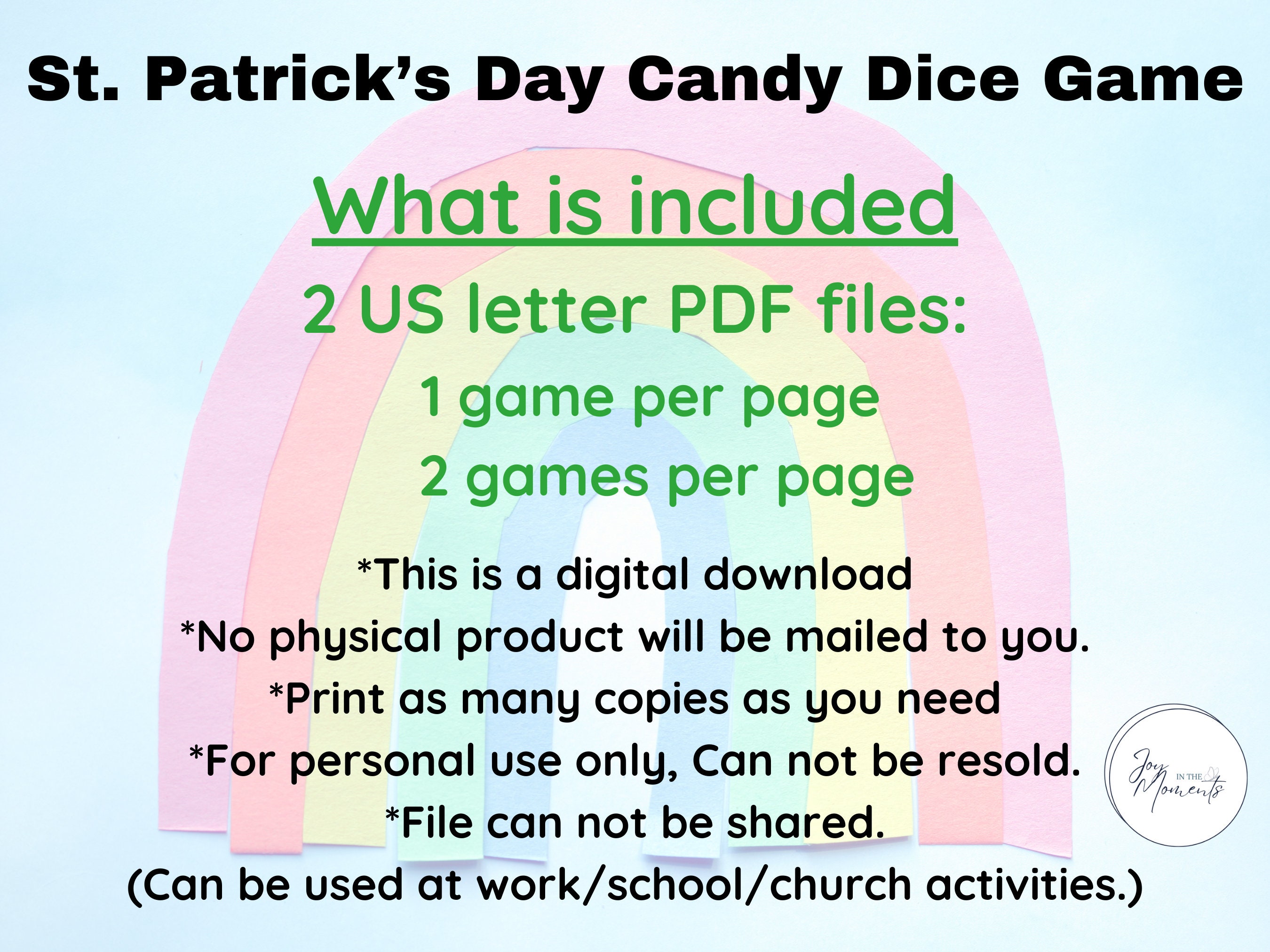 St Patrick's Day Candy Dice Game, Family Game, Kid's Candy Game, St ...