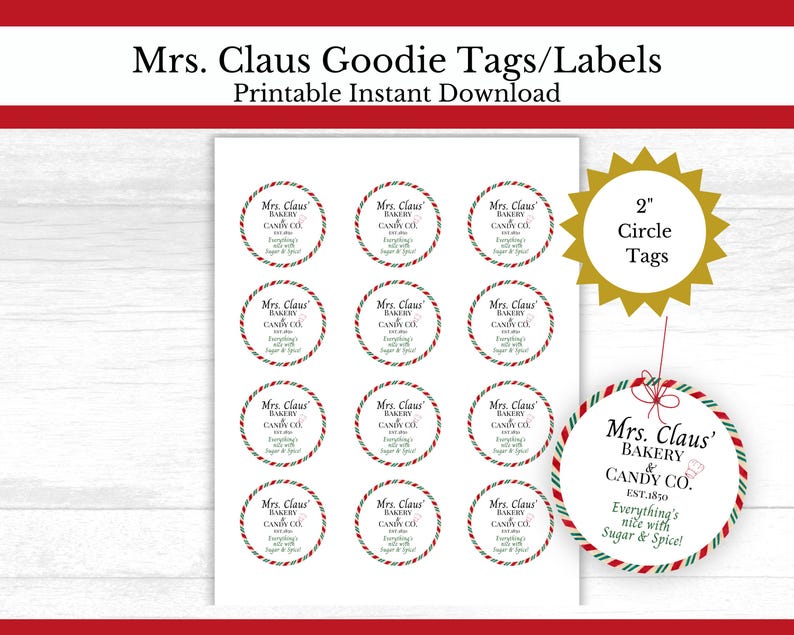 Mrs. Claus Bakery Christmas Gift Tags (digital Download) - Etsy