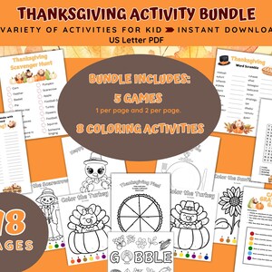 Thanksgiving Bundle, Fall Activity Pack Games, Turkey Coloring Pages ...