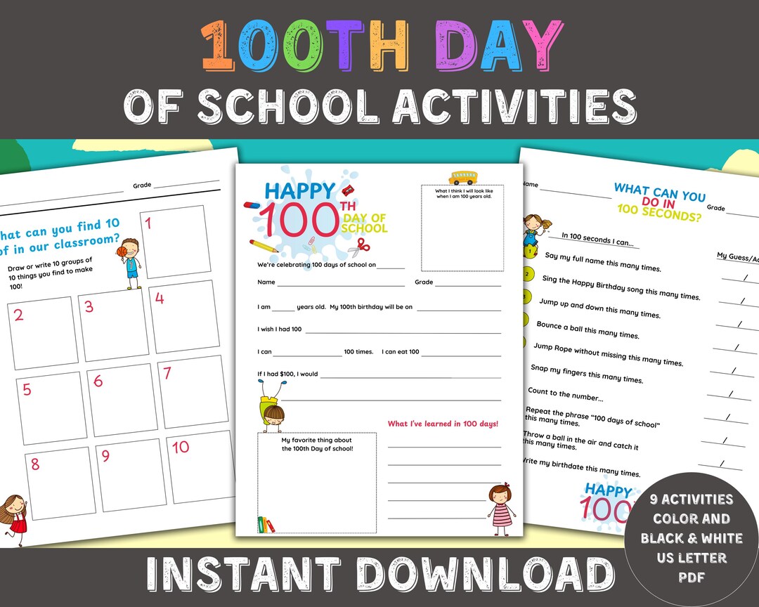 100th Day of School Activities, Math Worksheet (printable) - Etsy Australia