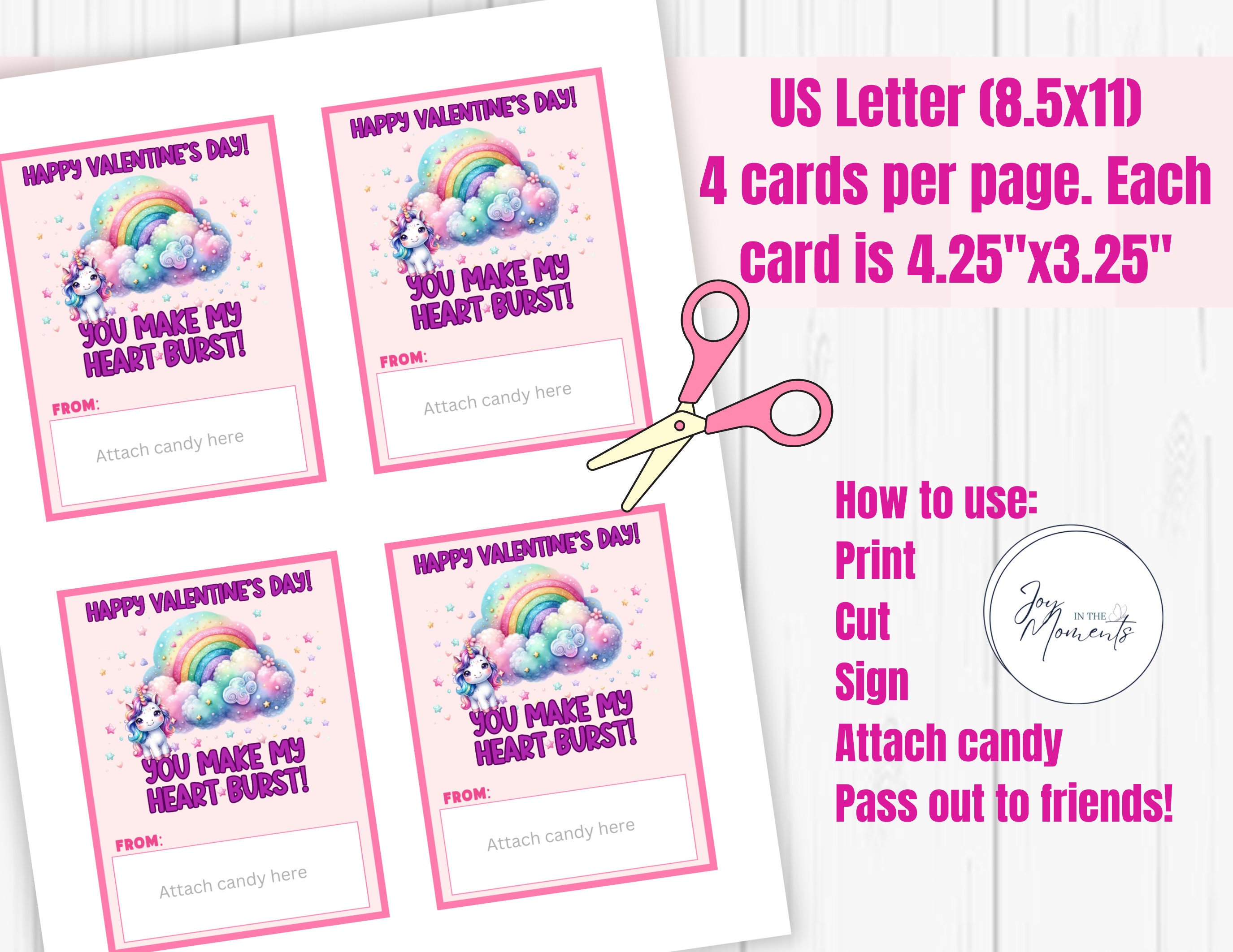 Unicorn Valentine Exchange Cards for Kids. Classroom Valentine Exchange ...