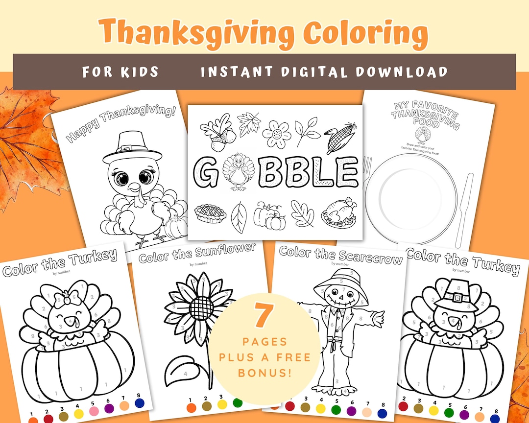 Thanksgiving Coloring Pages/sheets, Kids Color by Number, Cute Turkey ...