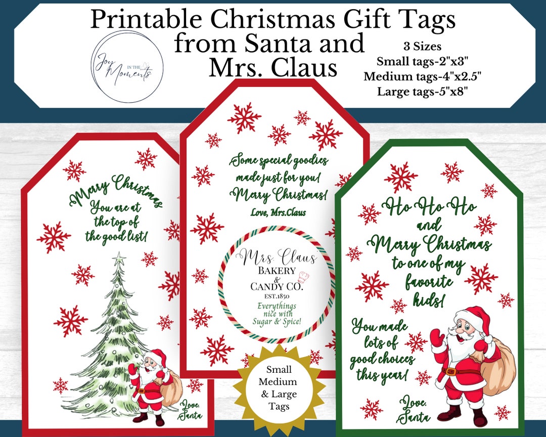 Printable Christmas Tags, Santa Gift Tags, Mrs Claus Bakery, Cookie Tag ...