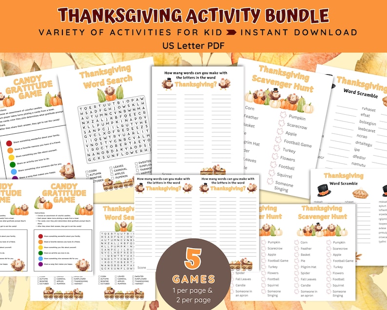 Thanksgiving Bundle, Fall Activity Pack Games, Turkey Coloring Pages ...
