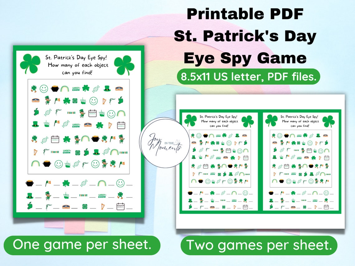 St. Patrick's Day Eye Spy Game, Kids Game, Classroom Party Game, Family ...