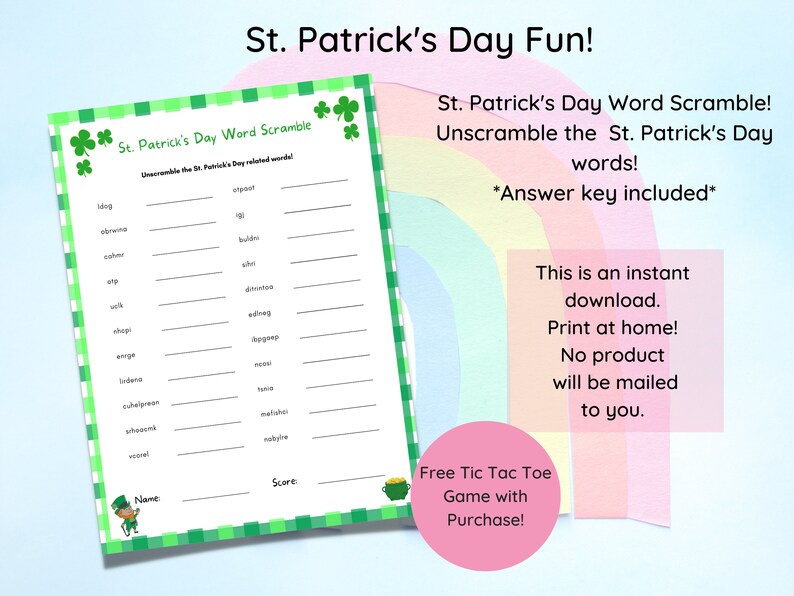 Word Scramble St Patrick's Day Activity. Educational and - Etsy