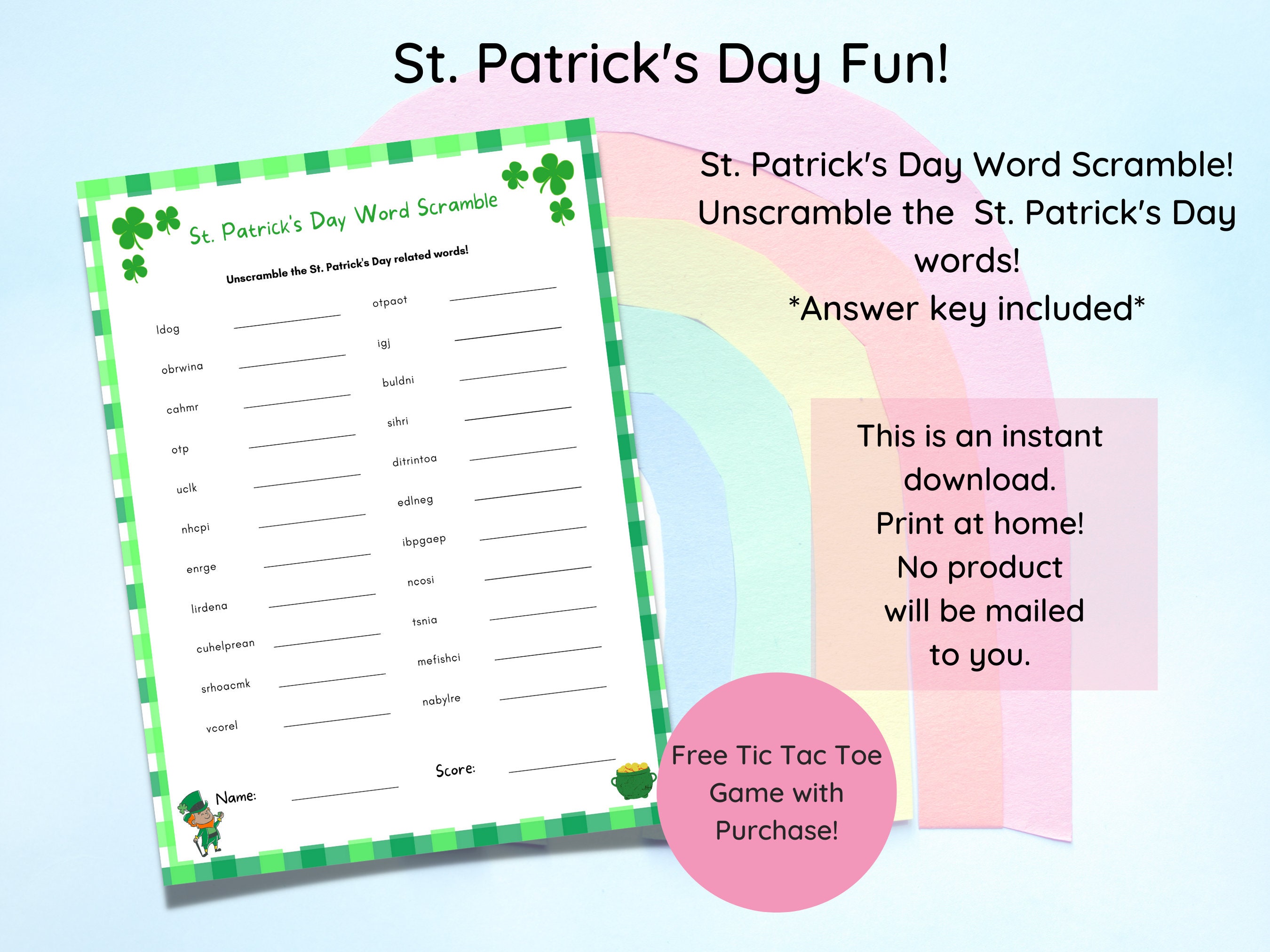 Word Scramble St Patrick's Day Activity. Educational and - Etsy
