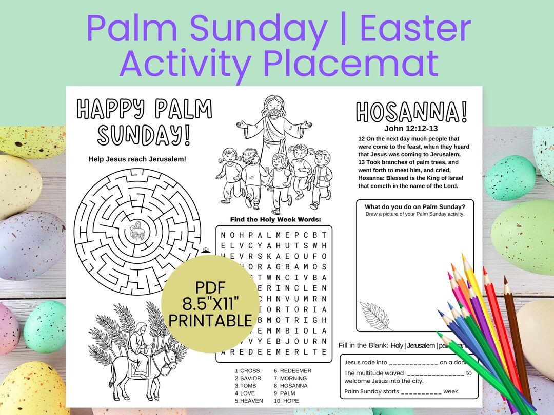 Palm Sunday Activity, Holy Week for Kids, Easter Placemat, Sunday ...