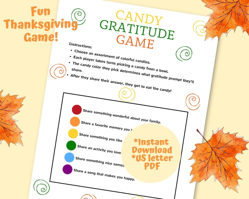Fun Thanksgiving Candy Gratitude Dice Game! Conversation Game for ...