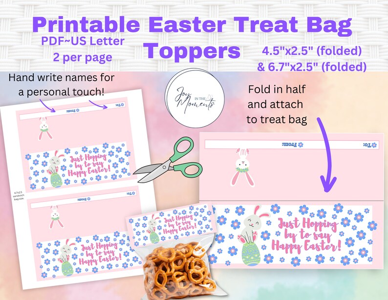 Printable Easter Treat Bag Toppers, Bunny Design (PDF) - Etsy