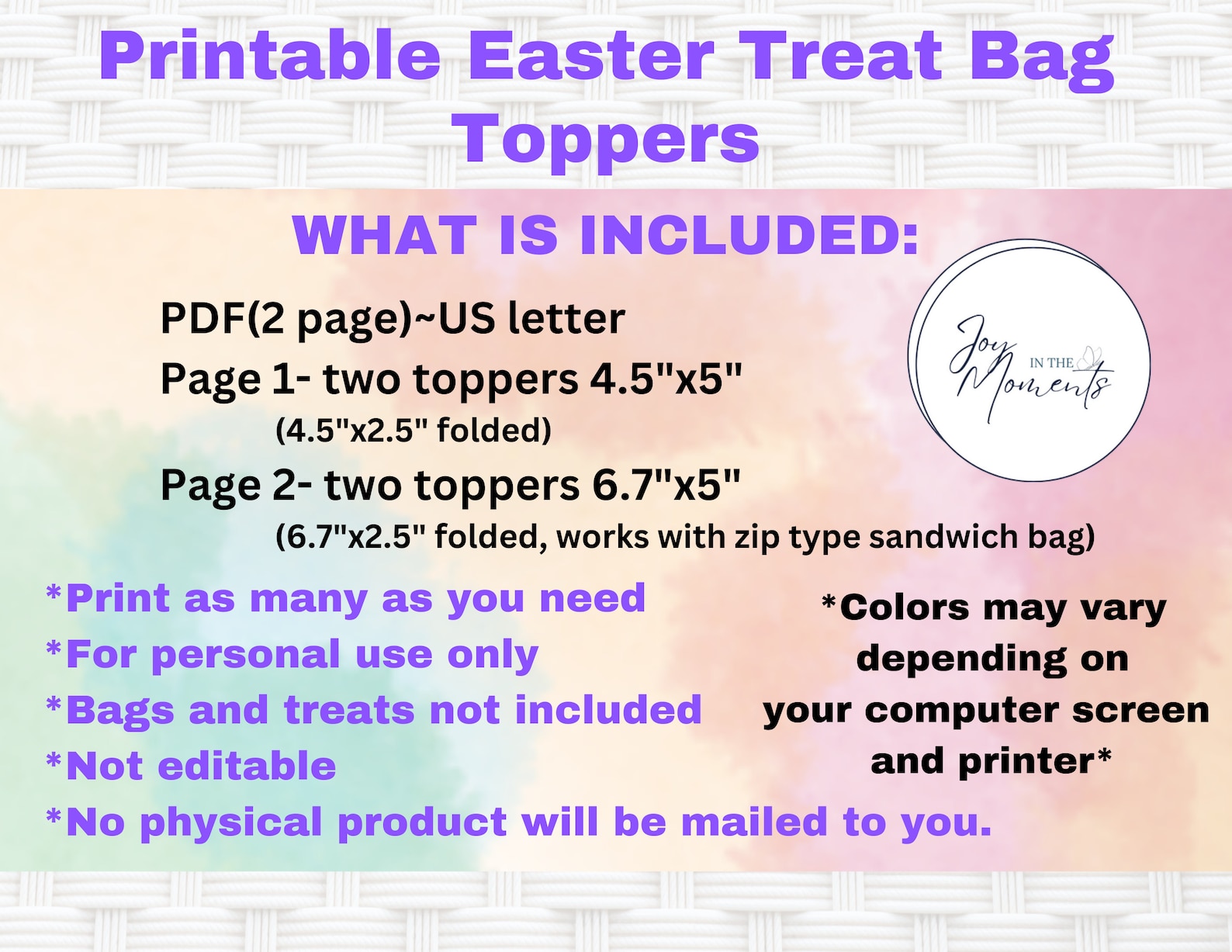 Printable Easter Treat Bag Topper Party Favor/goodie Bag Topper Happy ...