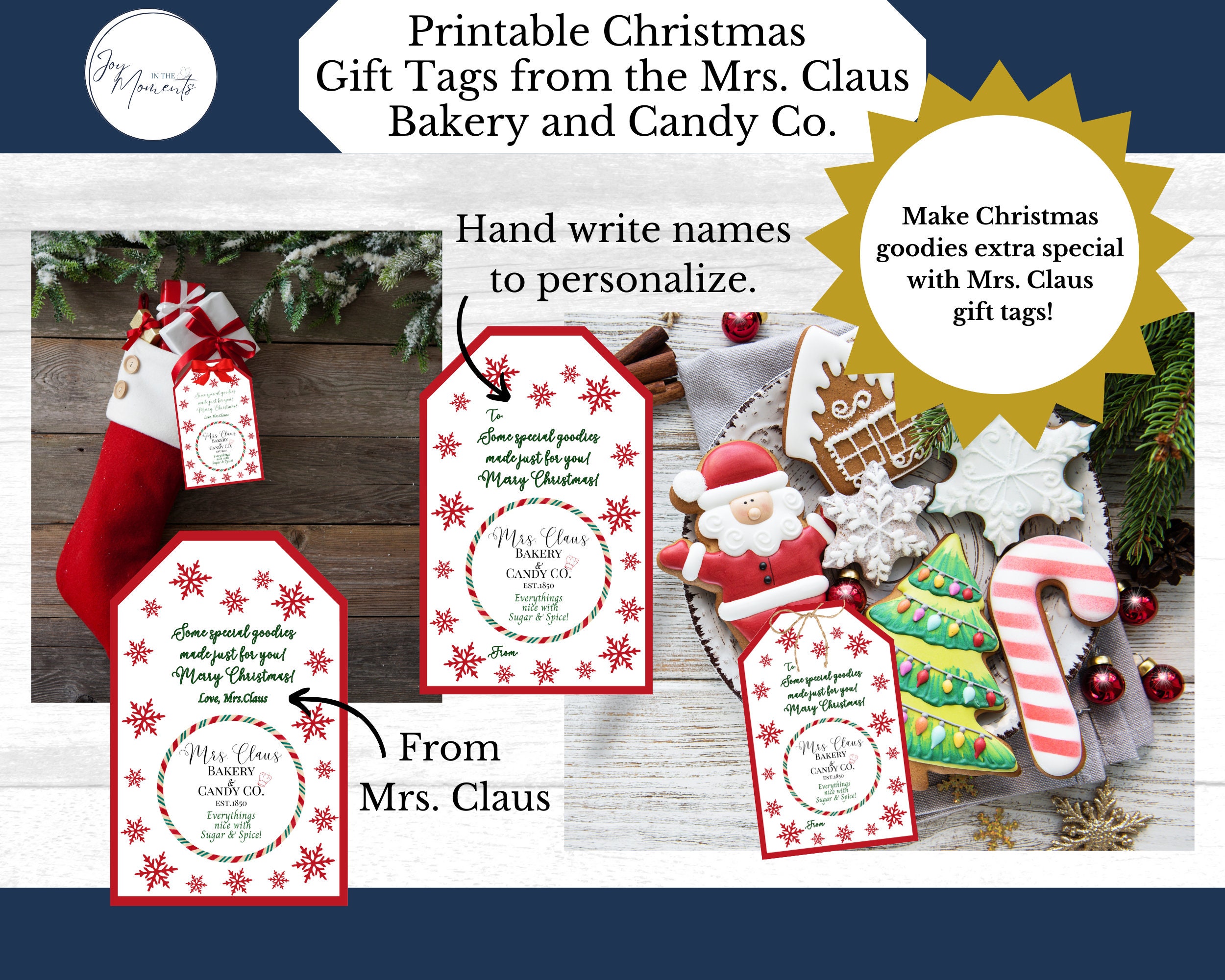 Printable Christmas Tags, Santa Gift Tags, Mrs Claus Bakery, Cookie Tag ...