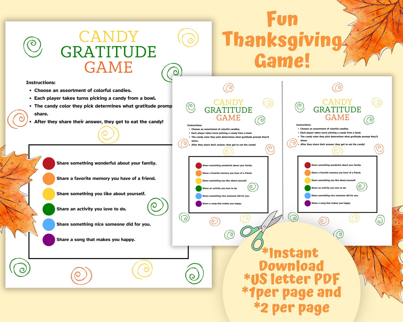 Fun Thanksgiving Candy Gratitude Dice Game! Conversation Game for ...