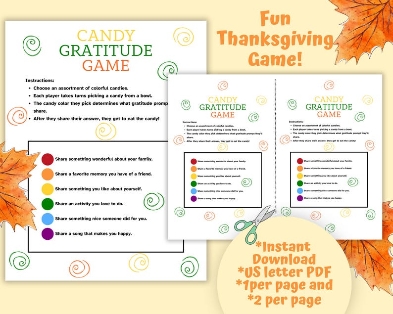 Fun Thanksgiving Candy Gratitude Dice Game! Conversation Game for ...