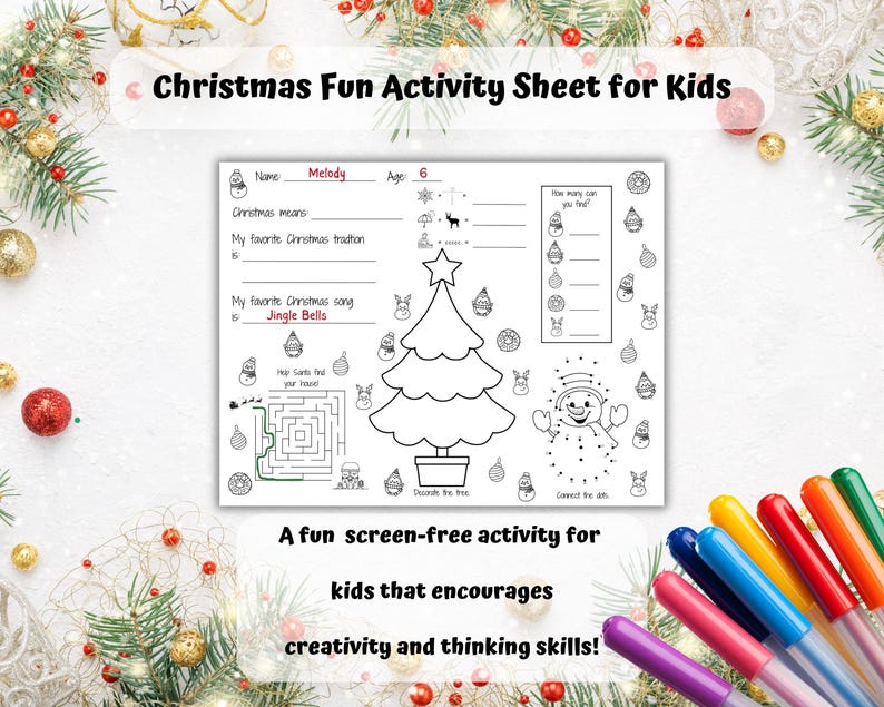 Kid's Christmas Fun Activity Page With Multiple Activities. Coloring ...
