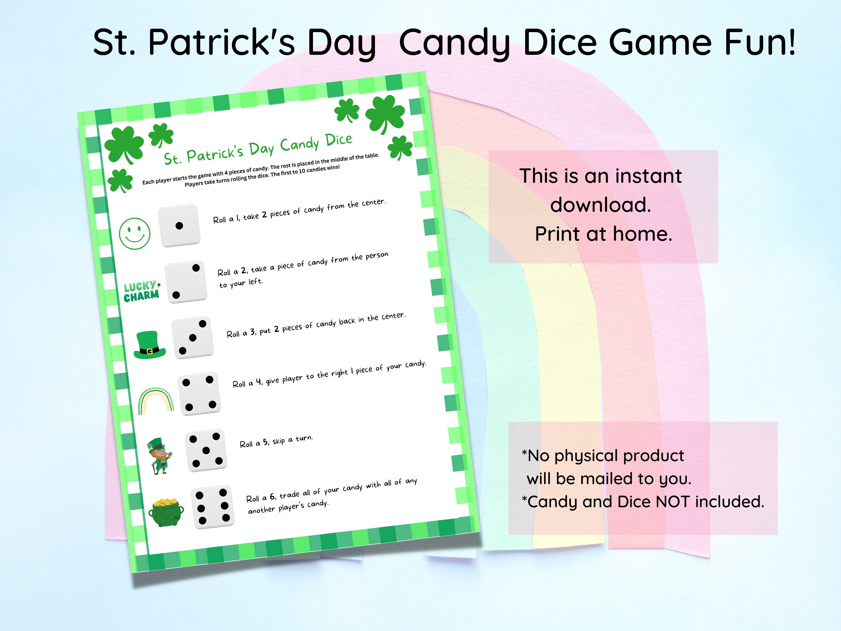 St Patrick's Day Candy Dice Game Family Game St - Etsy